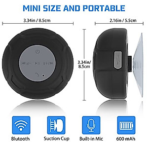 Annlend Waterproof Bluetooth Shower Speaker Portable Wireless Water-Resistant Speaker Suction Cup,Built-in Mic Gifts for Kids Speakerphone for iPhone Phone Tablet Bathroom Kitchen - Black