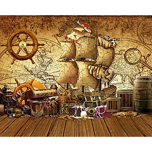 Pirate Backdrop Nautical Treasure Hunt Map Pirate Themed Photography Background Adventure Places Kids Boys Birthday Party Decorations Banner Photo Studio Booth Props 10x8ft