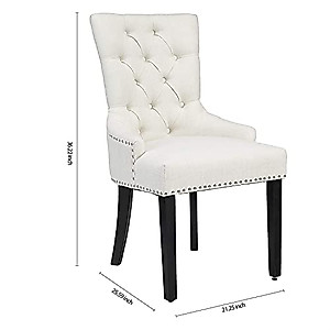 CangLong Modern Elegant Button-Tufted Upholstered Fabric With Nailhead Trim Side Chair for Dining Room Accent Chair for Bedroom, Set of 2, Beige