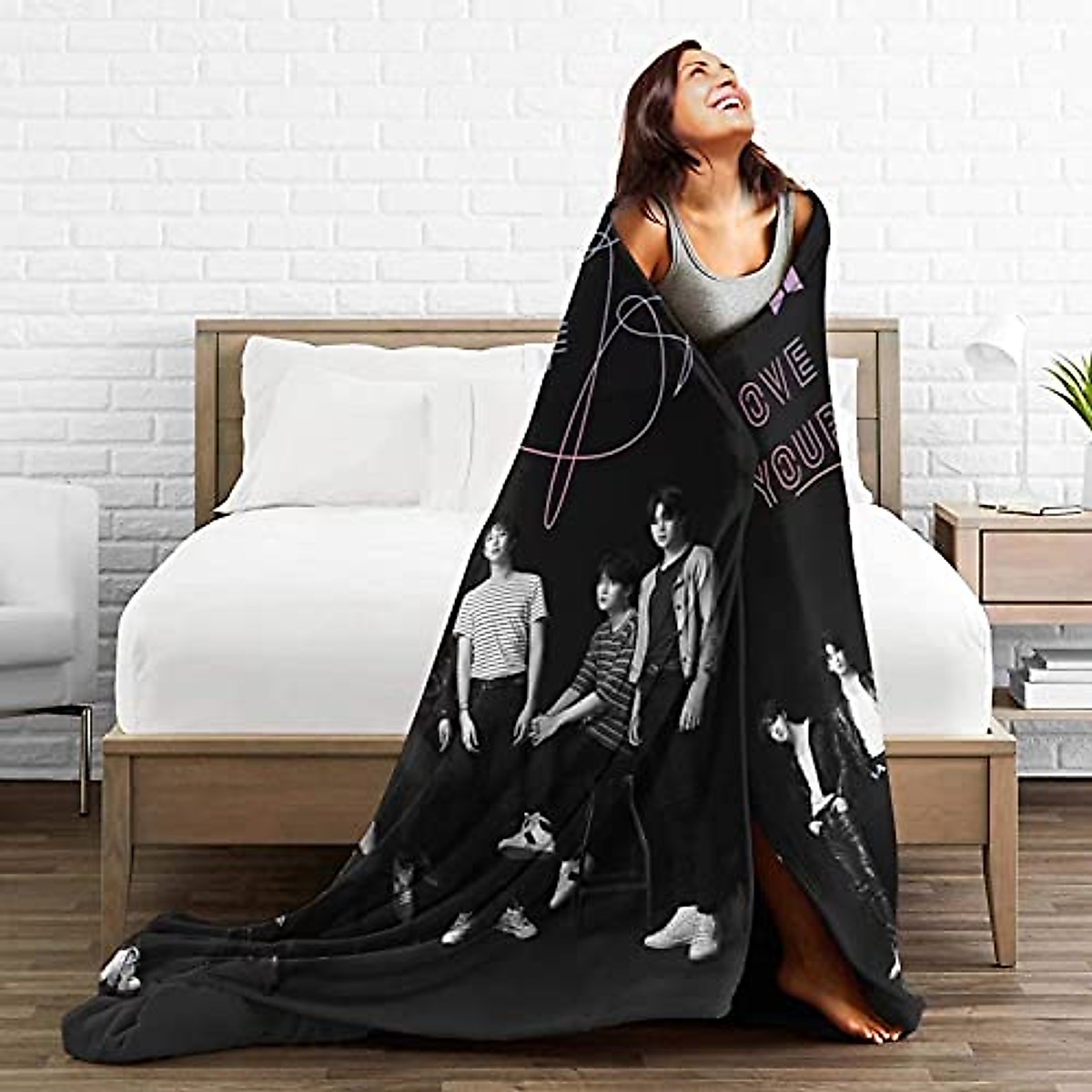 Kpop 3D Full Printed Anti-Pilling Flannel Throw Blanket, Soft and Comfortable for Home Office Wedding Gifts Outdoor Camping
