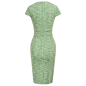 Women's Wear to Work Dresses Vintage Tweed Cap Sleeve Pencil Dress Green (Plaid)