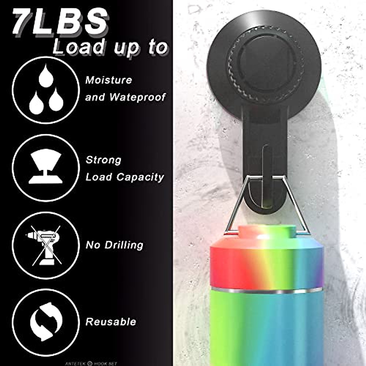 Antetek Suction Cup Hooks,Removable and Reusable Heavy Duty Vacuum Inside Shower Hooks for Glass Wall Window and Bathroom Kitchen Suction Hanger for Towel Loofah Wreath Bag and Coat (2 Pack)