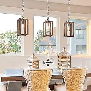 LOG BARN Farmhouse Pendant Lighting for Kitchen Island, Wood Rustic Pendant Light for Dining Room, Foyer, 6.5" W