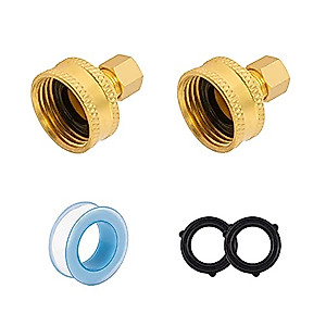 SUNGATOR 2-Pack 3/4 Inch Female Garden Hose by 1/4 Inch Compression Brass Adapter, No Lead Brass with Extra 2-Piece Rubber Rings and a Sealing Tape