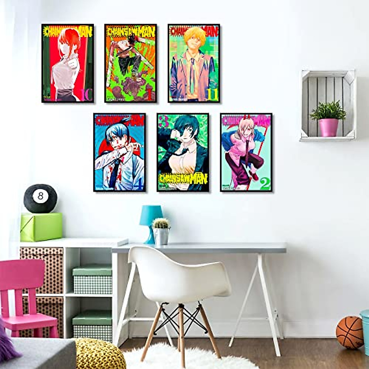 Chainsaw Man Poster - Set of 6 pcs Chainsaw Man Merch 8*12 Inch Frameless Canvas Poster Anime Wall Art Chainsaw Man Figure for Bedroom Decoration,Chainsawman Poster Anime posters for room aesthetic
