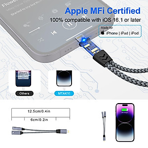 Opluz 2-in-1 Lightning to 3.5mm Headphone and Charger Adapter for iPhone, iPad, and Other Apple Devices