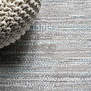 JONATHAN Y SOR200B-8 Loom Modern Strie' Indoor Area-Rug Solid Striped Casual Transitional Easy-Cleaning Bedroom Kitchen Living Room Non Shedding, 8 ft x 10 ft, Gray/Turquoise