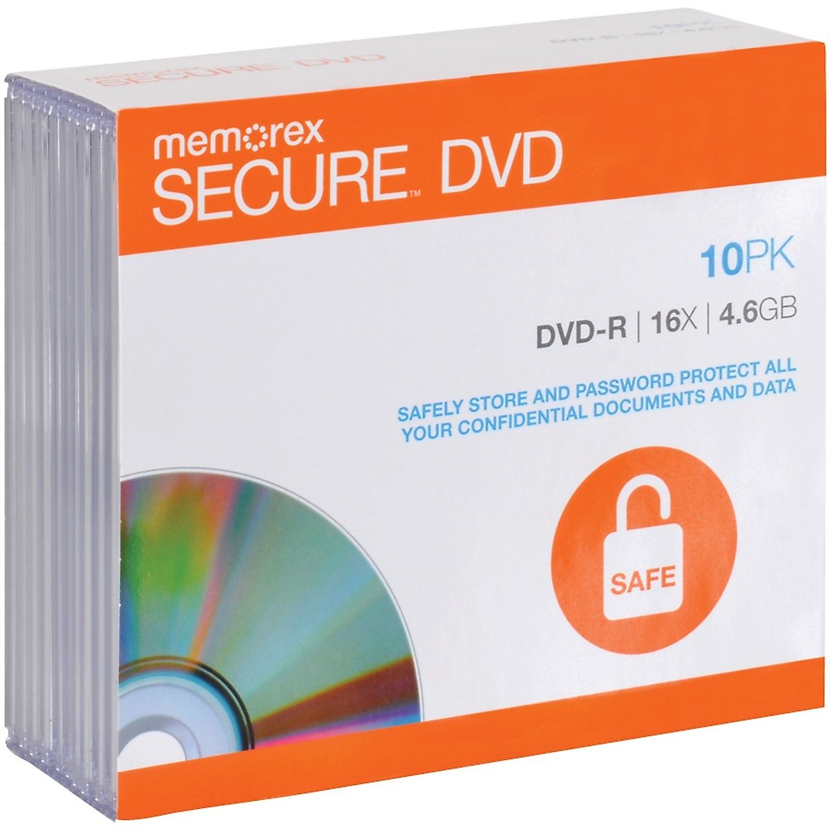 Memorex 98968 Secure DVD-Rs with AES 256-Bit Software Encryption (10 Pack)