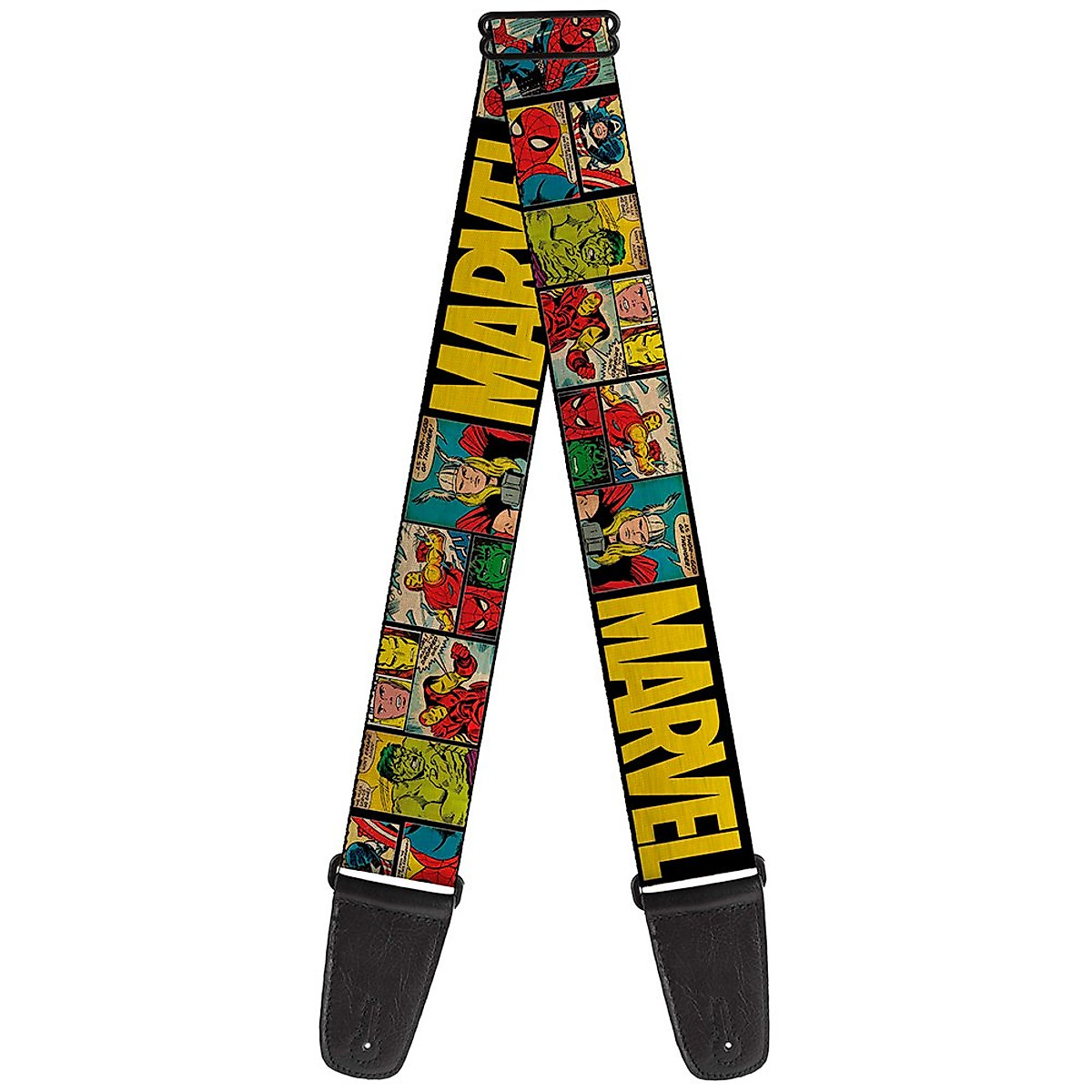 Buckle-Down Guitar Strap - MARVEL/Retro Comic Panels Black/Yellow - 2" Wide - 29-54" Length