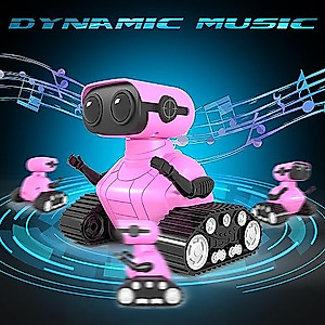 Robot Toys, Rechargeable RC Robots for Boys, RC Robot Toys for Kids, Kids Toys with Music and LED Eyes, 3+ Years Old Boys/Girls Toys (Pink)