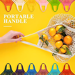 12 Pack Reusable Mesh Grocery Bags Large Crochet Market Bag Cotton Kitchen Netted Tote Bag Grocery Shopping Produce Bag Net Beach Bag for Fruit Vegetable Food Storage Organizer, 12 Colors