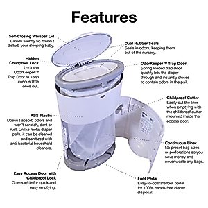 Dekor Plus Hands-Free Diaper Pail | White | Easiest to Use | Just Step – Drop – Done | Doesn’t Absorb Odors | 20 Second Bag Change | Most Economical Refill System |Great for Cloth Diapers