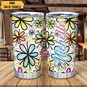 Hyturtle Personalized Gifts For Daisy Flower Lover - Birthday Christmas - Daisies Flower Print Custom Name Stainless Steel Tumbler 20oz With Straw Lid - Gifts For Her Women Girl Daughter Friend