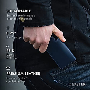 Ekster Parliament Leather Wallet for Men | LWG-Certified Minimalist Wallets with RFID Blocking Layer | Slim & Modern Aluminum Wallet with Push Button for Quick Card Access (Navy)