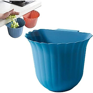 Lcmei 1/4PCS Hanging Trash Can,Hanging Kitchen Bathroom Trash Can Plastic Wall Mounted Bin,Cupboard Door Container Bin Set for Collecting Food Scraps (Blue)