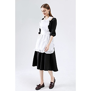 LilMents Women's Ruffle Outline Retro Apron Kitchen Cake Baking Cooking Cleaning Maid Costume (White)