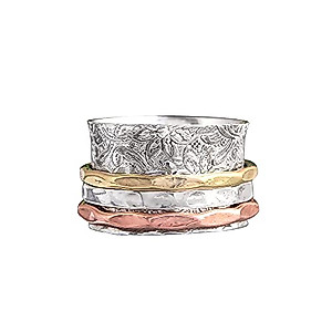 Three Tone Spinner Ring, 925 Sterling Silver, Statement Ring, Handmade Ring For Woman’s (6.5)