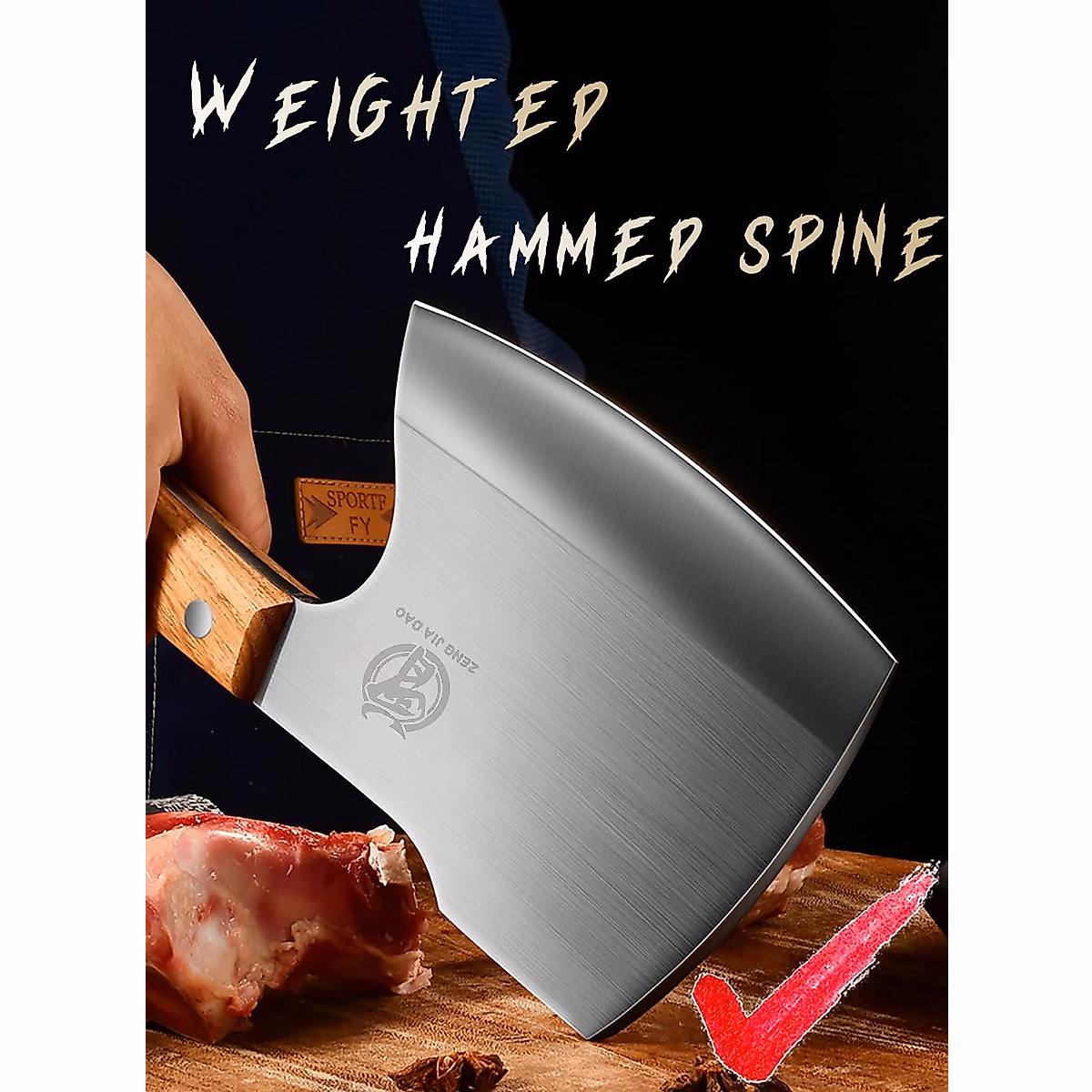 ZENG JIA DAO Meat Cleaver Butcher Knife Heavy Duty Bone Cleaver 6 '' Bones Cutting Knife Stainless Steel Thicken Blade Pear Wood Handle for Home Restaurant Farm