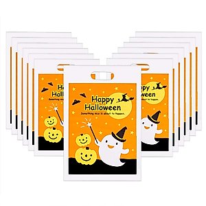 Halloween Trick or Treat Bags,50 Packs Plastic Candy Bags for Party Favors, Snacks, Decoration, Children Arts & Crafts, Event Supplies