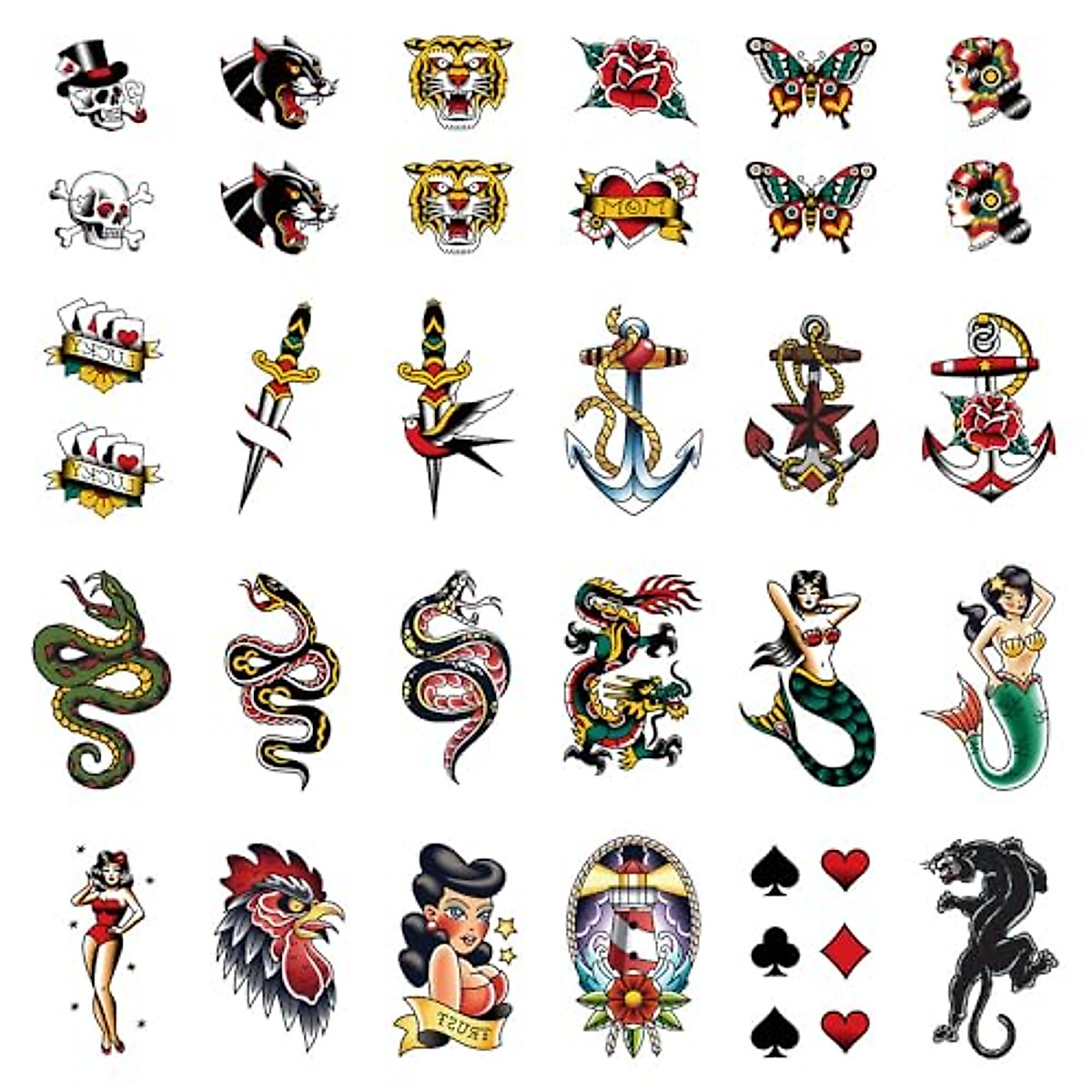 SanerLian Anchor Ship Temporary Tattoo Sticker Waterproof lighthouse Flowers Snake Adult Men Women Body Art 10.5X6cm Set of 24 (SF194)