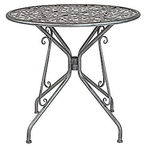 Flash Furniture Agostina Series 31.5" Round Antique Silver Indoor-Outdoor Steel Patio Table