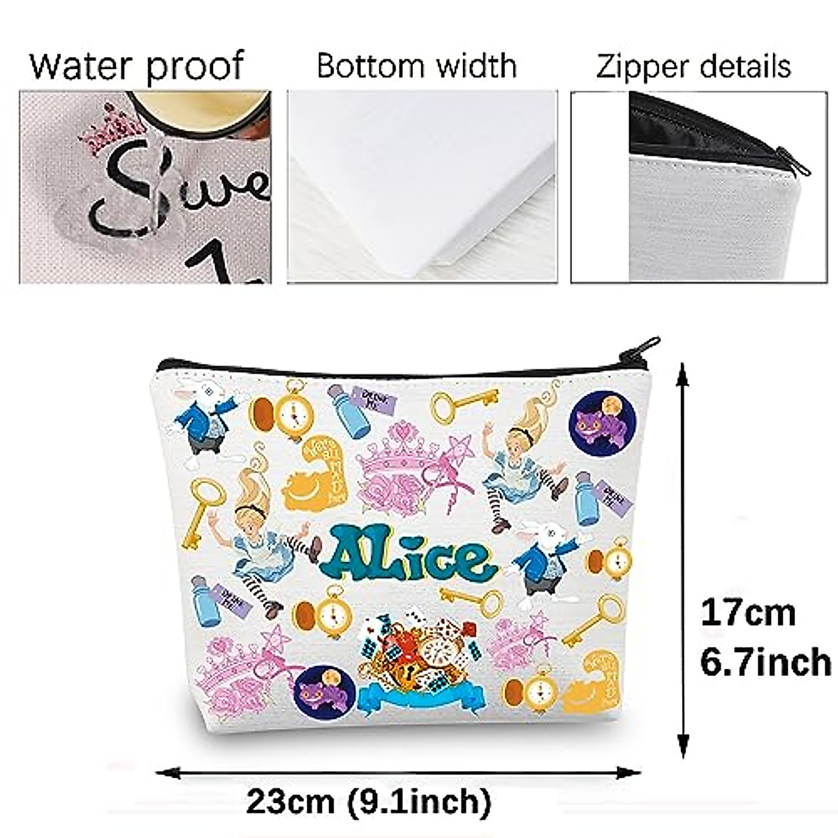 CMNIM We Are All Mad Here Alice Gift Makeup Bag Smiling Cat Wonderland Quote Cosmetic Bag Alice Fairy Tales Gifts (AIice makeup bag 1)