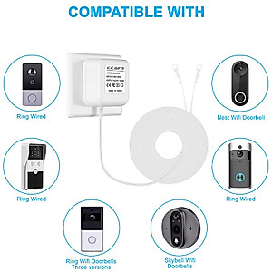 24V Transformer for Ring Doorbell Transformer C Wire Adapter Thermostat, 24V Doorbell Power Compatible with Wyze,Ring,Nest Ecobee,Honeywell, Eufy and Nest Hello Video Doorbells,White 33 Foot Length