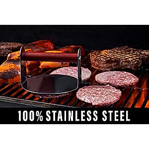 Bellemain Smash Burger Press for Griddle, Grill - Hamburger Press Patty Maker, Stainless Steel Meat Flattener Tool, Burger Smasher for Cooking - Wood Handle, 6” Round