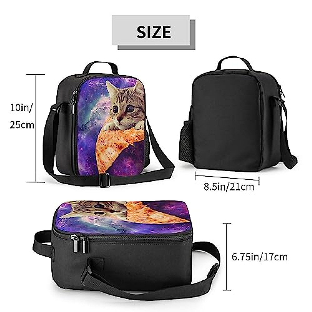 PrelerDIY Galaxy Cat Lunch Box - Insulated Meal Bag Pizza Lunch Bag Food Container for Boys Girls School Travel Picnic