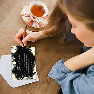 BYBOUS 25 Pack Black Funeral Thank You Cards with Envelopes, 4×6In Watercolor Flowers Sympathy Bereavement Thank You Card on the Inside for Funeral Memorial Family Loved Ones Celebration of Life