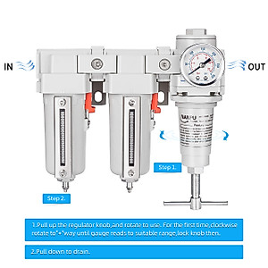 NANPU 1/2" NPT T-Handle High Pressure Air Drying System - Double 5 Micron Particulate Filter & Air Pressure Regulator Piston Combo, Semi-Auto Drain＆Gauge