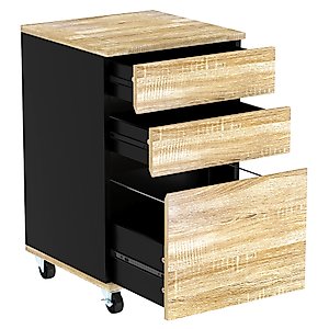 YITAHOME 3 Drawer Mobile File Cabinet, Rolling Filing Cabinet for A4 or Letter Size, Wood Under Desk Storage Cabinet with Wheels, Oak