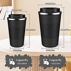 BAYTWA Coffee Tumbler 12oz/380ml - Insulated Coffee Mug with Lid, Leakproof Travel Coffee Cup, Stainless Steel Reusable Coffee Mug for Hot&Cold Drinks, Thermal Coffee Cups for Men Women-Black/1 Pack