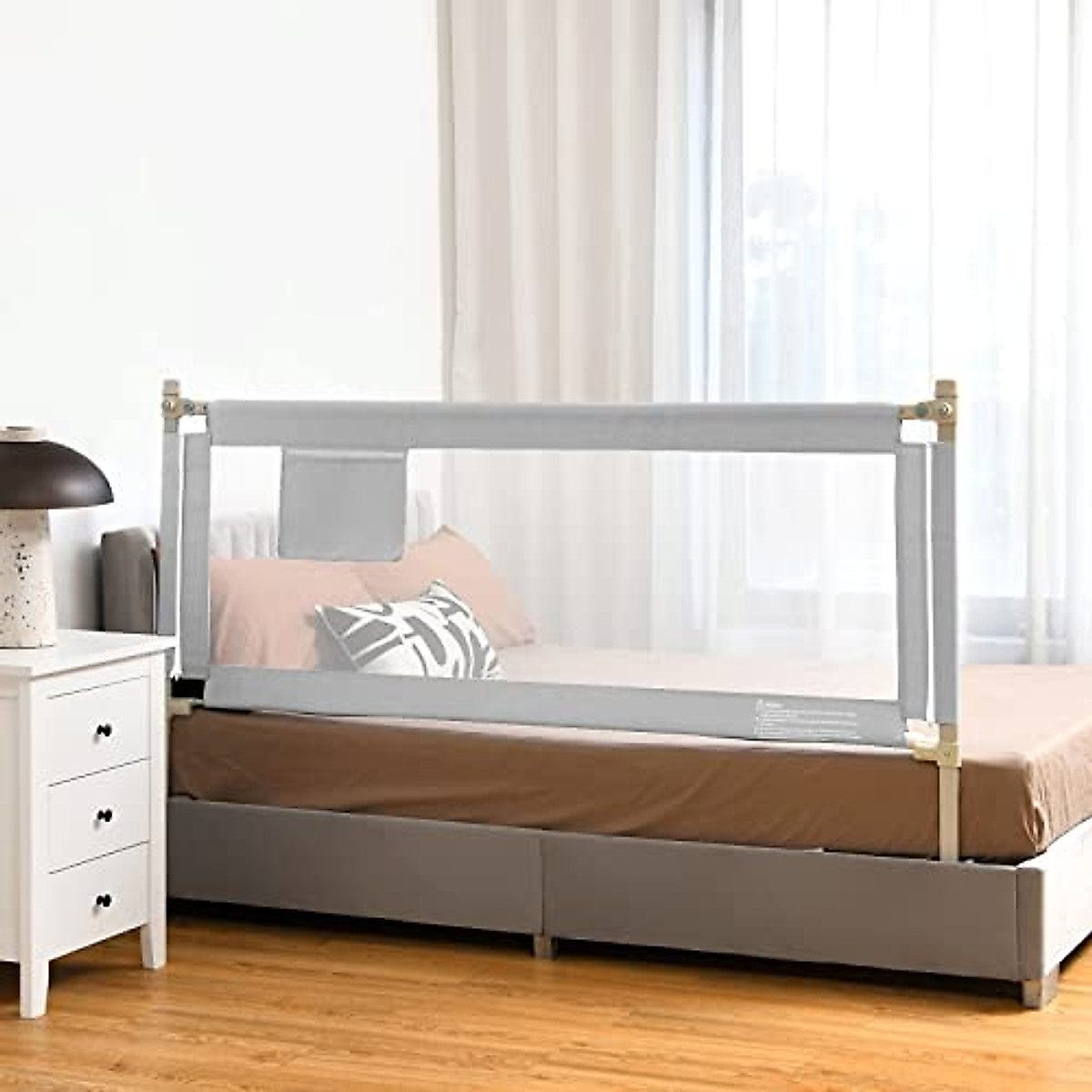 BABY JOY Bed Rail for Toddlers, 69’’ Extra Long, Height Adjustable & Foldable Baby Bed Rail Guard w/Storage Pocket & Double Safety Child Lock for Kids Twin Double Full Size Queen King Mattress (Gray)