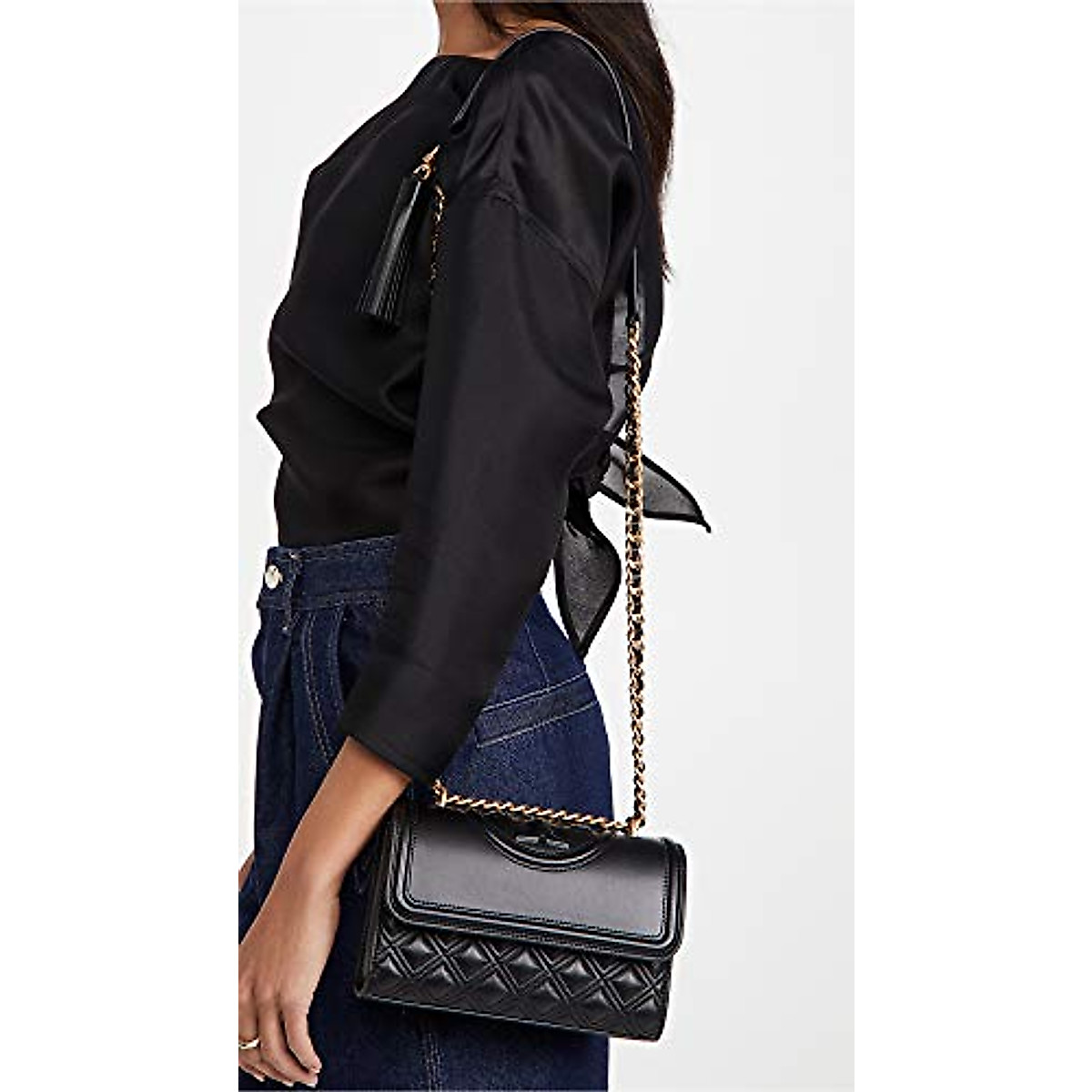 Tory Burch Women's Fleming Small Convertible Shoulder Bag, Black, One Size