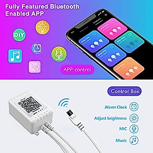 NEXillumi 25ft LED Strip Lights, APP Control Music Sync Color Changing LED Light Strip, SMD 5050 RGB LED Tape Lights with IR Remote (APP+Remote+Mic+3-Button Switch).