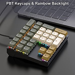 LINKEET Mechanical Numpad Rainbow Backlit Clicky Blue Switches Wired USB Number Pad 33-Key NKRO Numeric Keypad with XDA PBT Keycaps External Keyboard Num Pad for Laptop, Mac - Brown Grey