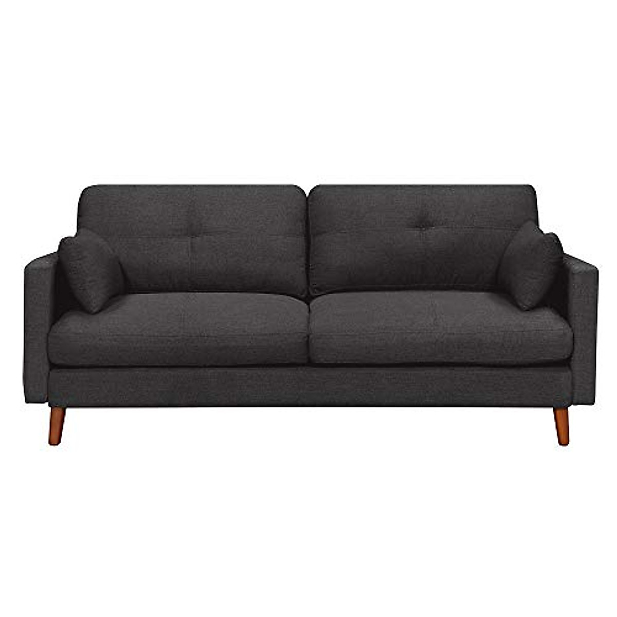 Elle Decor Alix Upholstered Living Room Sofa, Tufted Fabric Couch, Mid-Century Walnut Tapered Footers, 78" Sofa, Charcoal