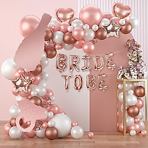 Janinus Bride To Be Balloons Garland Rose Gold Bachelorette Party Decorations Kit Bridal Shower Balloons Arch Kit With Champagne Bottle Balloon And Ring Balloon For Bridal Rose Gold Party Decorations