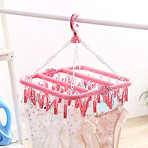 Nannigr Clothes Drying Rack, Underwear Drying Rack Folding with 32 Clips for Laundry(Pink)