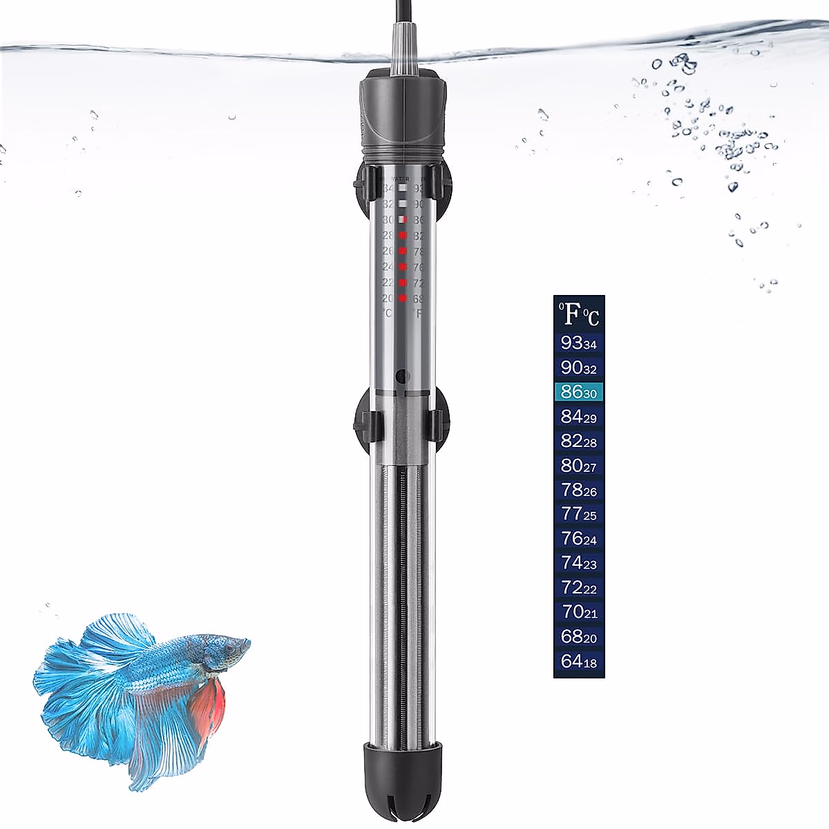 HITOP 50W 100W 300W Adjustable Aquarium Heater, Submersible Fish Tank Heater Thermostat with Suction Cup (300W)