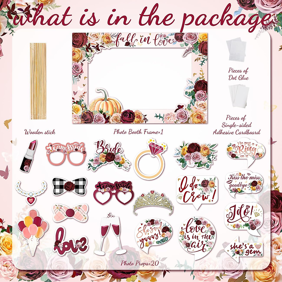 Fall Bridal Shower Decorations, Fall in Love Bridal Shower Photo Booth Props Fall in Love Photo Frame and Wedding Photo Booth Props for Fall Theme Bride to Be Bachelorette Engagement Wedding Decor