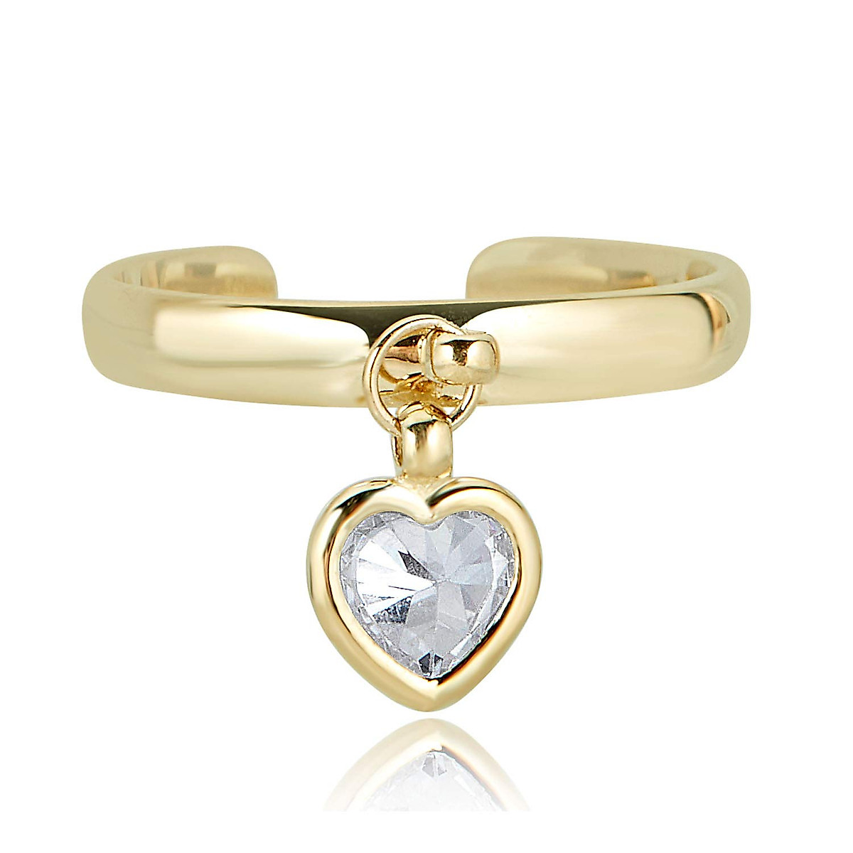 AVORA 10K Yellow Gold Adjustable Dangle Heart Toe Ring with Simulated Diamond CZ