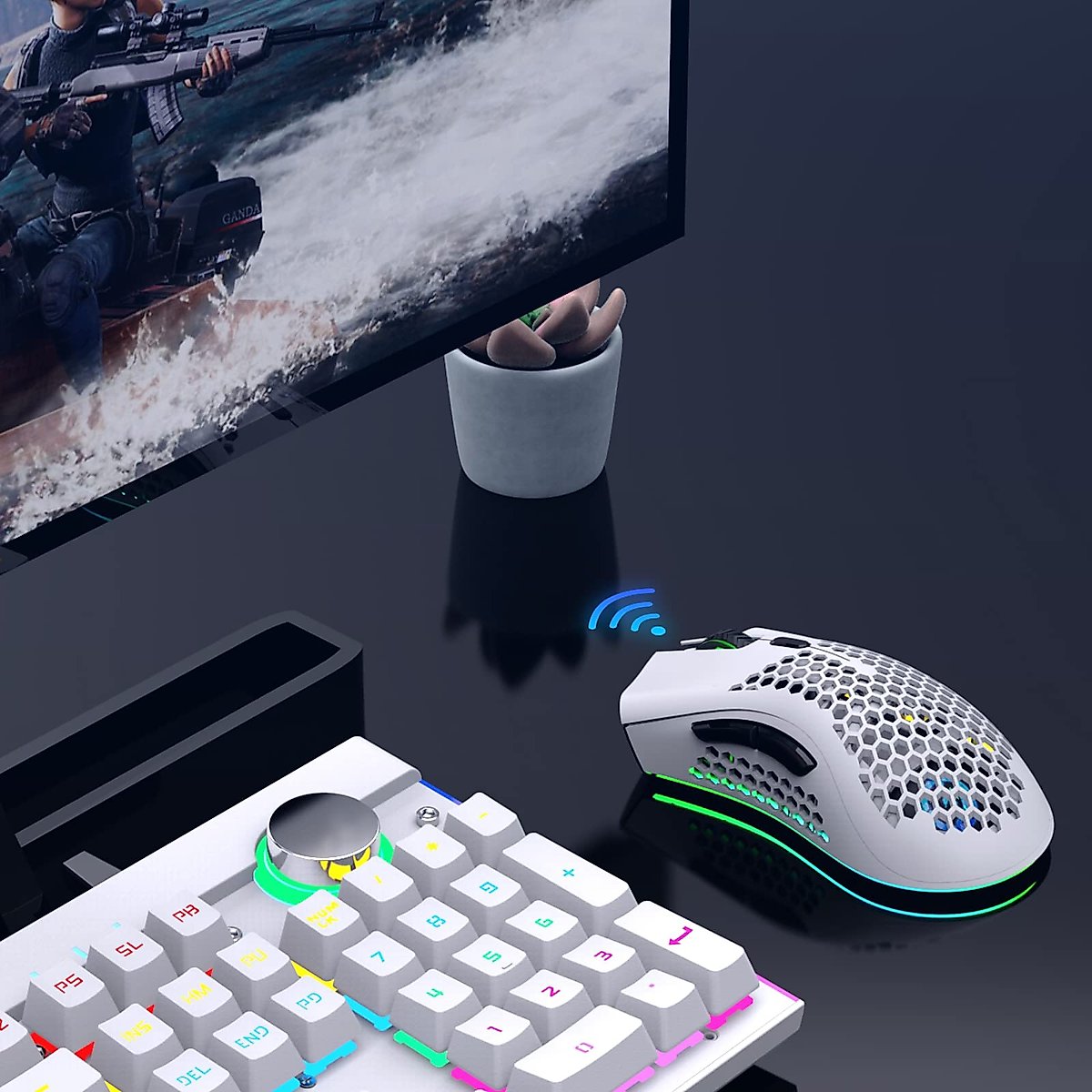 HETOETF Wireless Gaming Mouse Lightweight Honeycomb Design, Rechargeable RGB Backlight Computer Mouse with USB Receiver,Adjustable DPI,2.4GHz Wireless Mouse for PC/Mac/Laptop