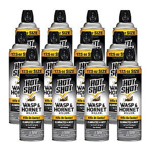 Hot Shot Wasp & Hornet Killer Spray (12 Pack), Eliminates The Nest, Sprays Up Tp 27 Feet, 17.5 fl Ounce