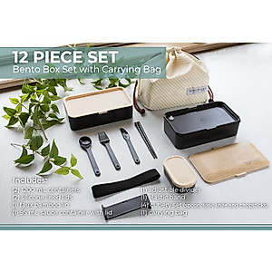 Bento Box Adult Lunch Box Containers - 42oz Japanese style Bento Lunch Box for Adults or Kids with Cutlery, Chopsticks, Sauce Container and Bento Bag - Leak proof, Dishwasher, Freezer, Microwave safe