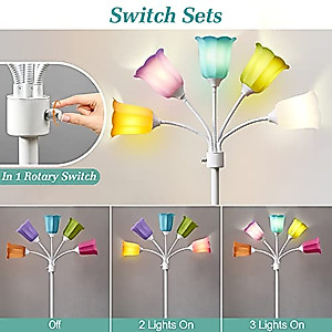 GyroVu Medusa LED Floor Lamp, Multi Head Modern Tall Lamp with Adjustable Gooseneck Standing Lamps for Living Room Bedroom Kids Room Office 6 Color Lampshades Bulb Not Included(White)