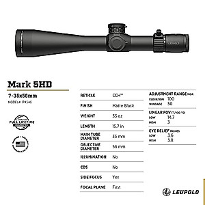 Leupold Mark 5HD 7-35x56mm M5C3 FFP Side Focus Riflescope, CCH Reticle