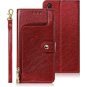 Arseaiy Case for VIVO V20 Flip Phone Case PU Leather Zipper Pocket Wallet Case Cover with Card Holder Kickstand Shell Red