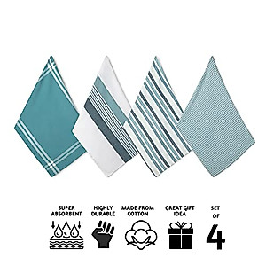 Folkulture 100% Cotton Kitchen Towels with Hanging loop, Dish Towels for Kitchen Décor, Kitchen Hand Towels or Absorbent Kitchen Towels, Farmhouse Kitchen Towels, 20 x 28 inches, Set of 4, (Aqua Blue)